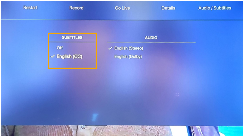 How do I turn on Closed Captions for Comporium Stream TV?
