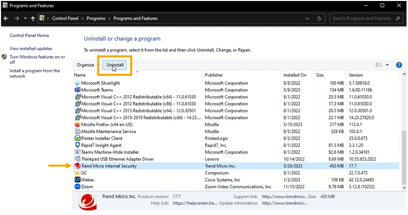 How do I uninstall Trend Micro?